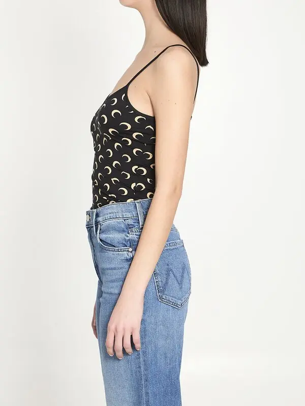 MARINE SERRE Sleeveless Moon Print Cropped Top - Black