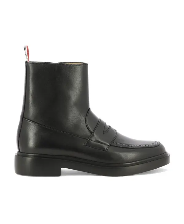 Thom Browne Leather Ankle Boots With Side Zippers And Stripe Details - Black