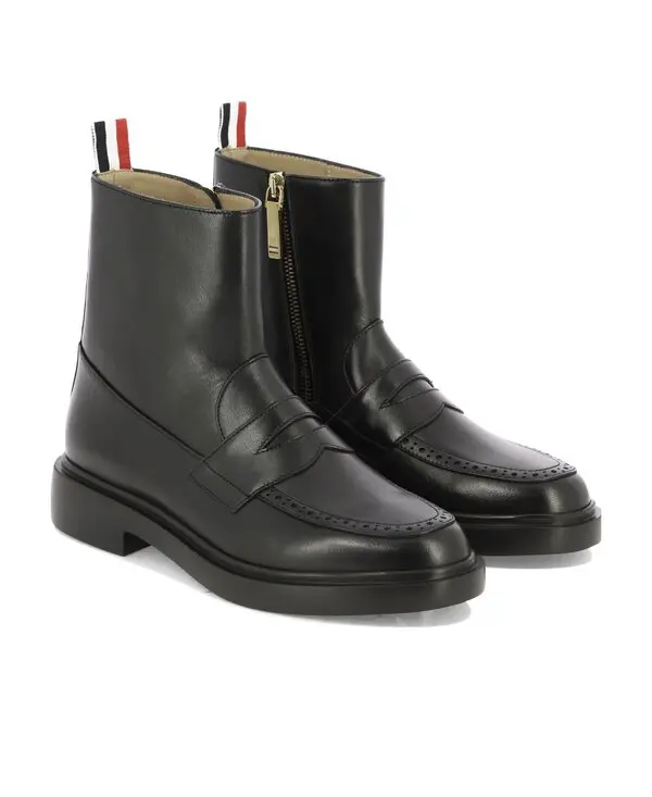 Thom Browne Leather Ankle Boots With Side Zippers And Stripe Details