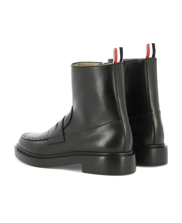 Thom Browne Leather Ankle Boots With Side Zippers And Stripe Details