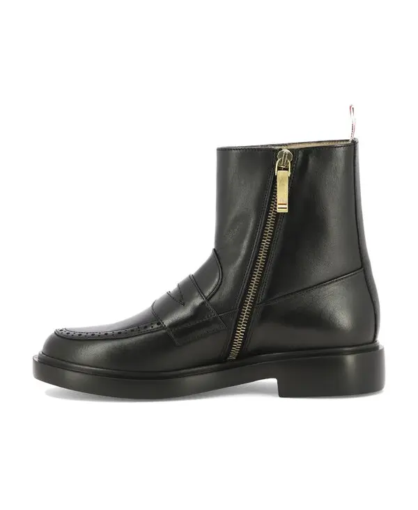 Thom Browne Leather Ankle Boots With Side Zippers And Stripe Details