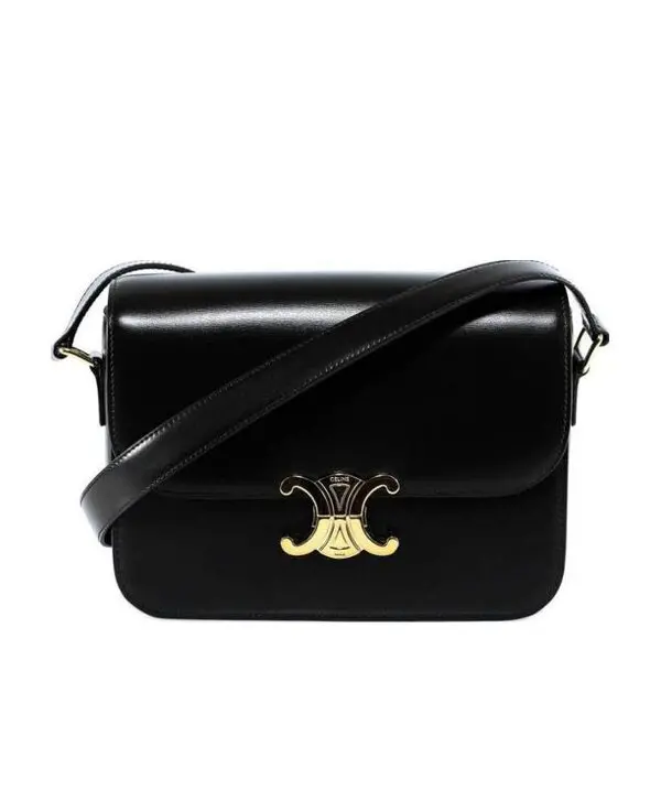 Celine Classique Triomphe Bag In Shiny Calfskin - Black