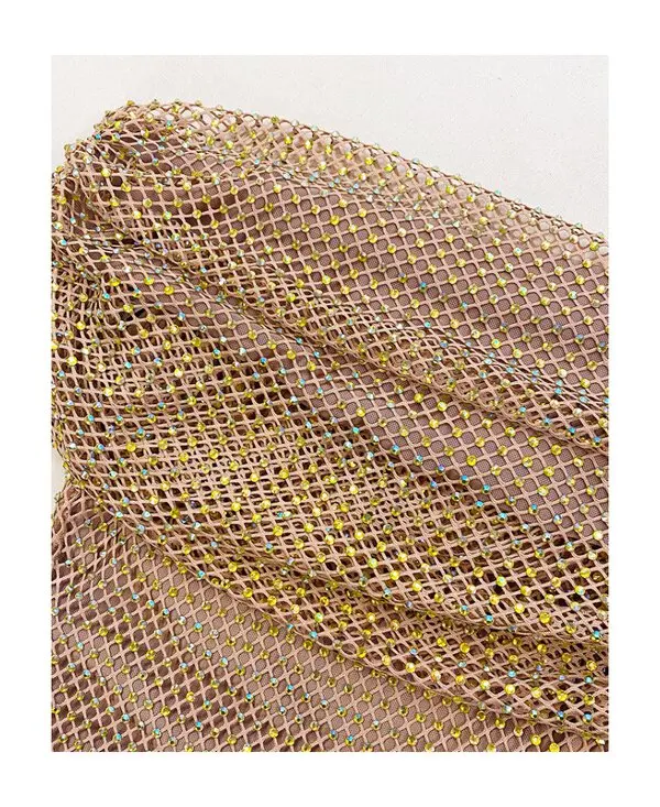 SELF-PORTRAIT Embellished Off-shoulder Fishnet Maxi Dress