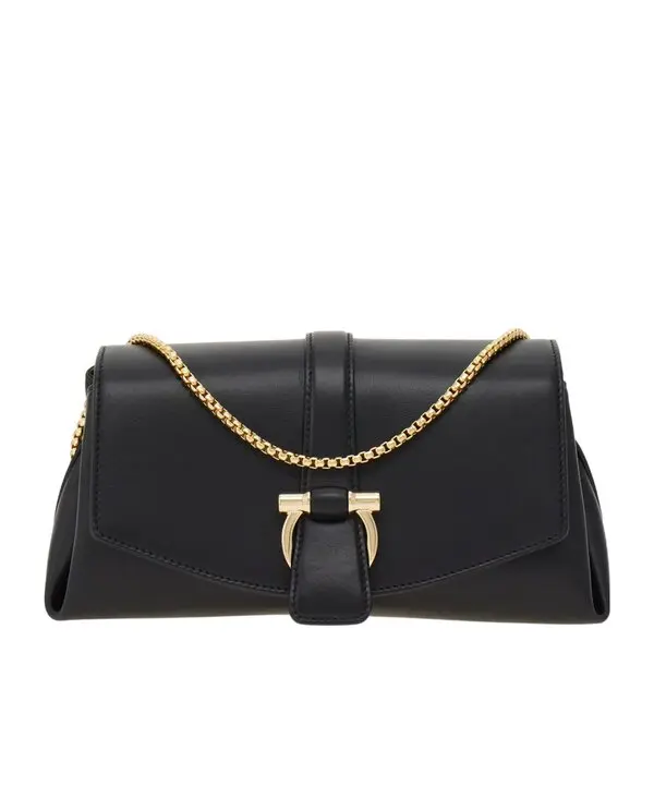 FERRAGAMO Gancini Front Flap Crossbody Bag - Black