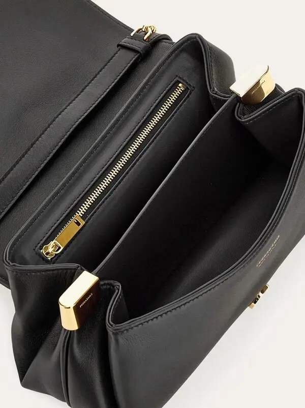 FERRAGAMO Gancini Front Flap Crossbody Bag - Black