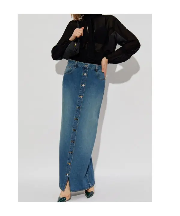 Alaïa High-rise Button-front Maxi Denim Skirt