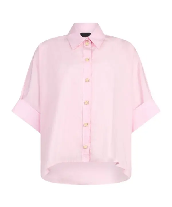 Liu Jo Short Sleeve Poplin Shirt With Golden Button Detail - Light Pink