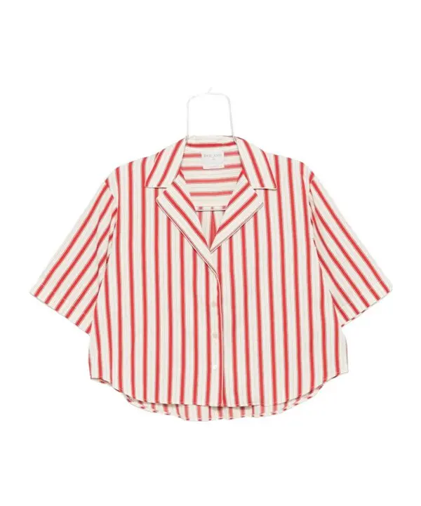 FORTE_FORTE Striped Short Sleeve Shirt - White