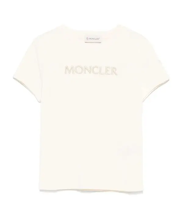 Moncler Logo Embroidered Crewneck T-shirt - Beige