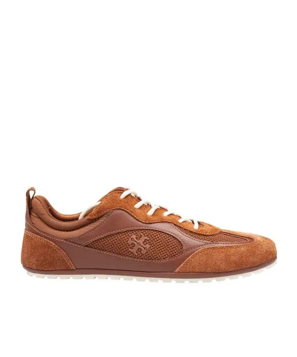 Tory Burch Lace-up Low-top Sneakers With Side Logo - Cognac Palm