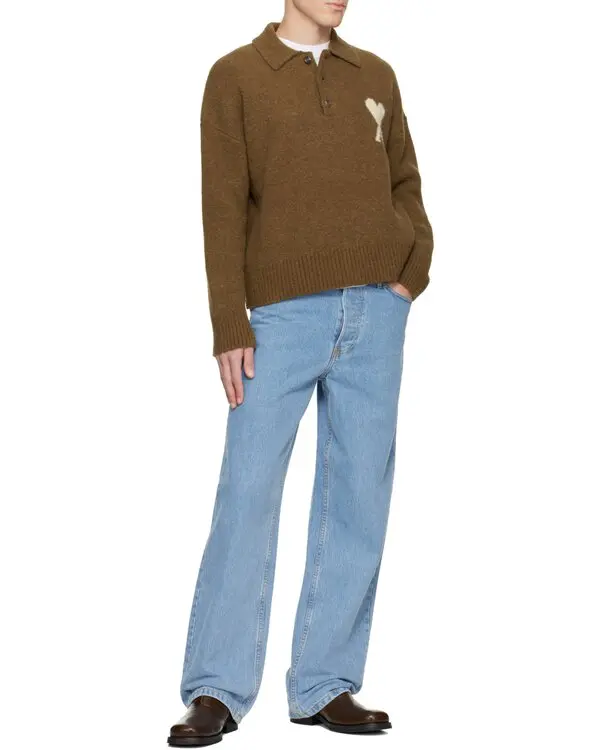 AMI Paris De Coeur Intarsia Knitted Jumper - Brown