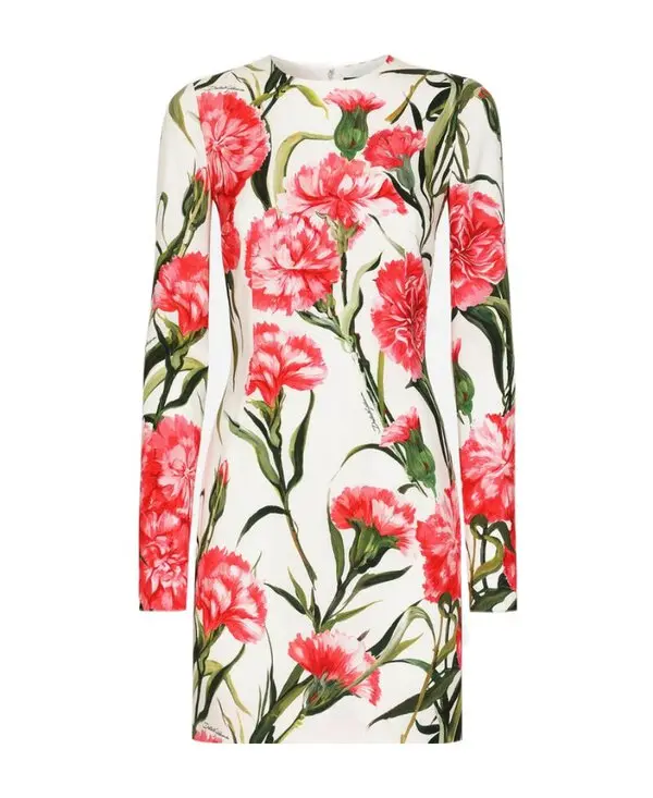 Dolce & Gabbana Floral Print Long Sleeve Mini Dress - White
