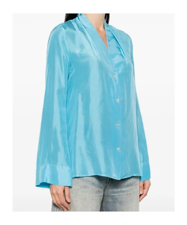 FORTE_FORTE Pleated V-neck Long Sleeve Shirt