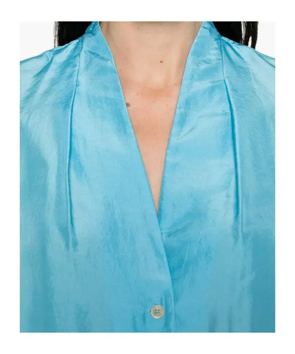 FORTE_FORTE Pleated V-neck Long Sleeve Shirt
