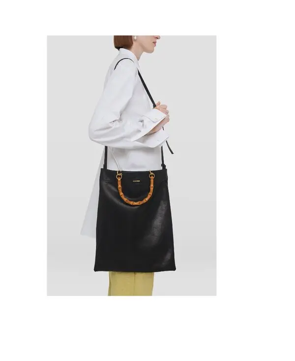 JIL SANDER Logo Lettering Tote Bag With Bamboo Handle