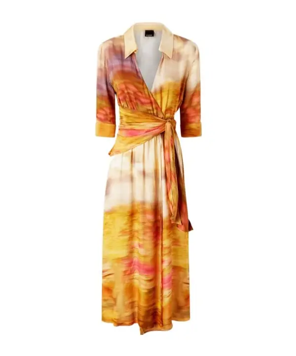 Pinko V-neck Printed Satin Midi Dress
