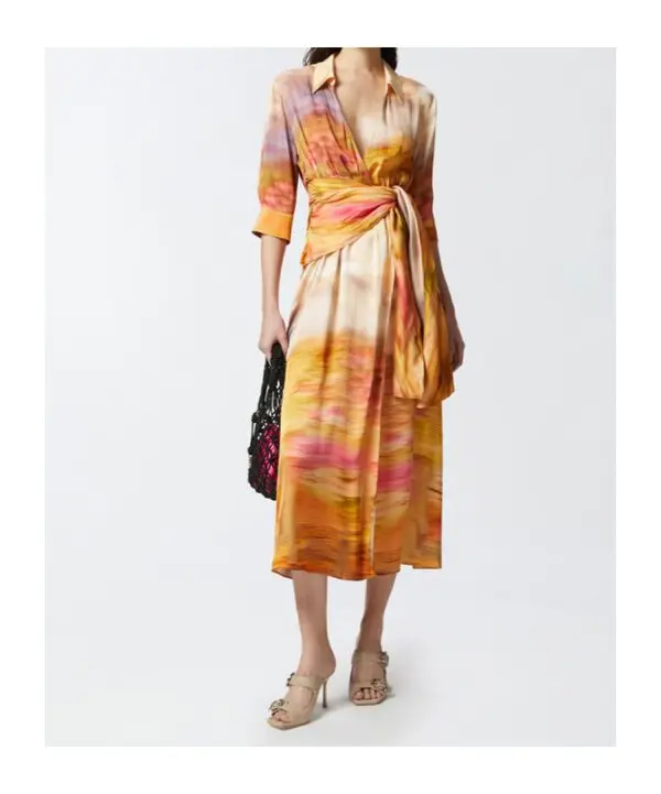 Pinko V-neck Printed Satin Midi Dress