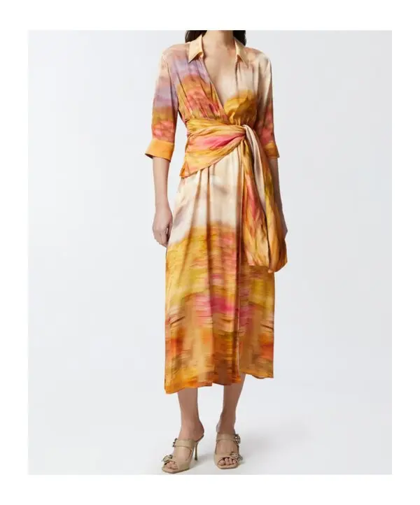 Pinko V-neck Printed Satin Midi Dress