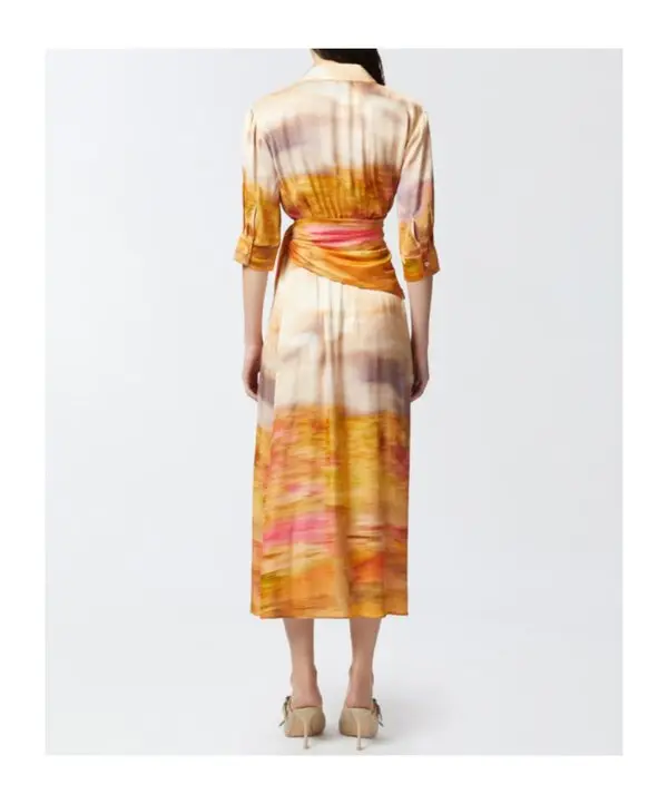 Pinko V-neck Printed Satin Midi Dress