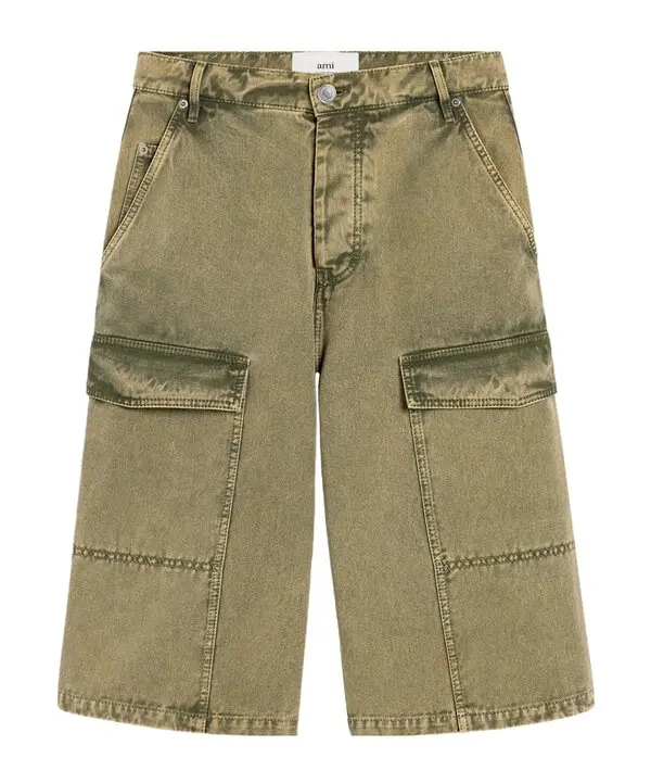 Ami Wide Leg Cargo Bermuda Shorts - Brown