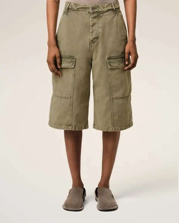 AMI Paris Wide Leg Cargo Bermuda Shorts - Brown
