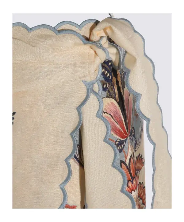 Farm Rio Scalloped Floral Wrap Midi Skirt