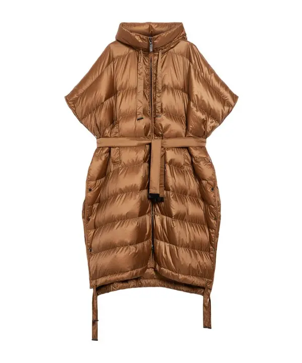 Max Mara Hooded Quilted Cape With Belt - Caramel