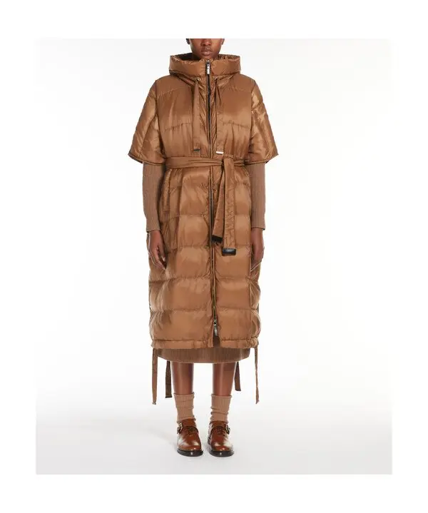 Max Mara Hooded Quilted Cape With Belt - Caramel