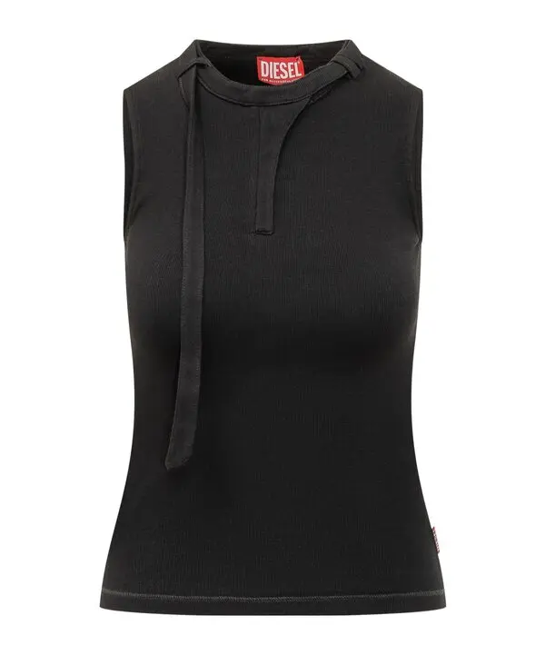 DIESEL® T-iara Zip-strap Sleeveless Ribbed Top - Black