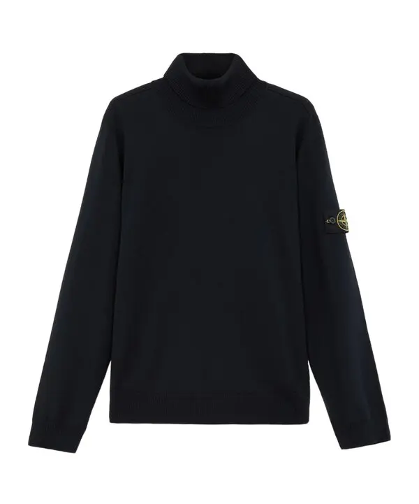 Stone Island Turtleneck Sweater With Ribbed Details - Blue