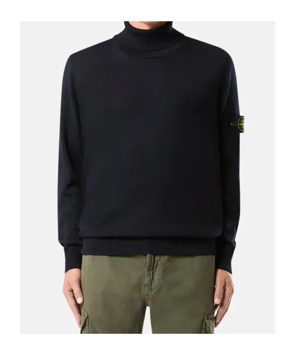 Stone Island Turtleneck Sweater With Ribbed Details - Blue