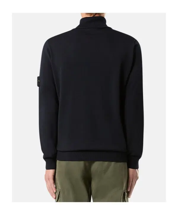 Stone Island Turtleneck Sweater With Ribbed Details - Blue