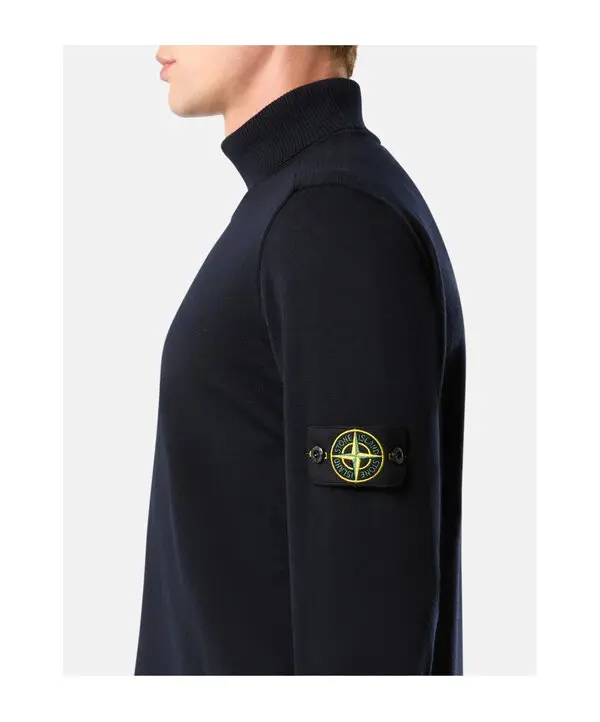 Stone Island Turtleneck Sweater With Ribbed Details - Blue