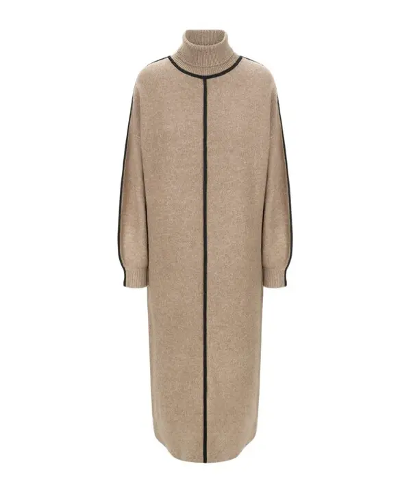 Staud Stretch Knit Turtleneck Maxi Dress With Piping