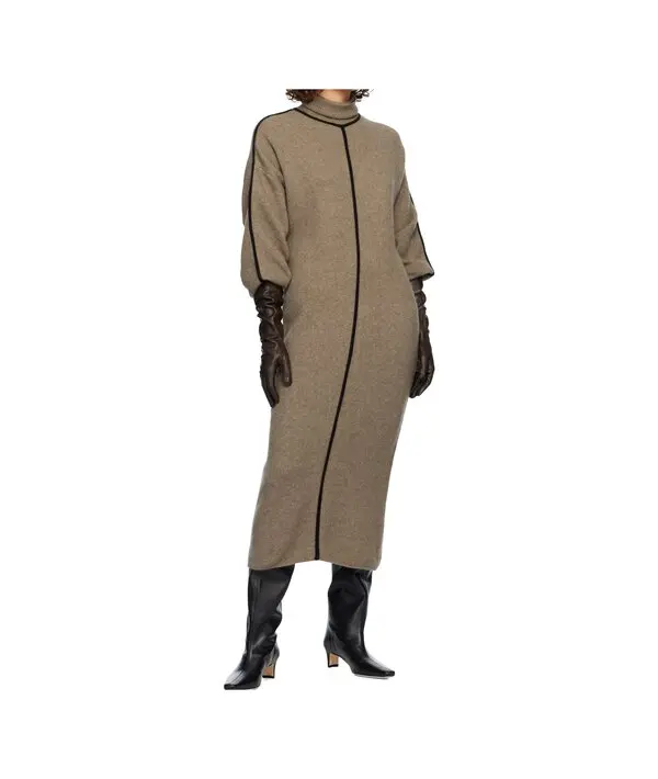 Staud Stretch Knit Turtleneck Maxi Dress With Piping