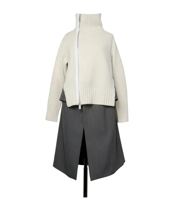 Sacai Knit Sweater With Zip Closure And Vented Skirt