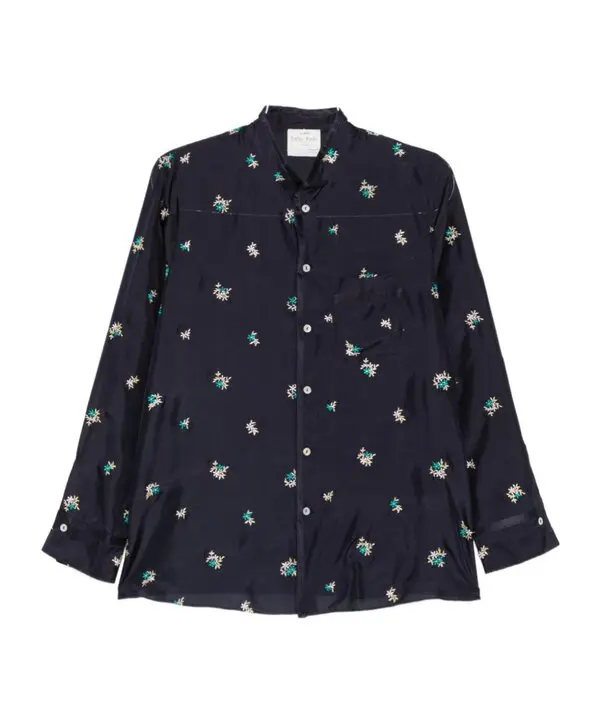FORTE_FORTE Floral Embroidered Silk Shirt - Black