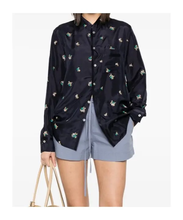 FORTE_FORTE Floral Embroidered Silk Shirt - Black