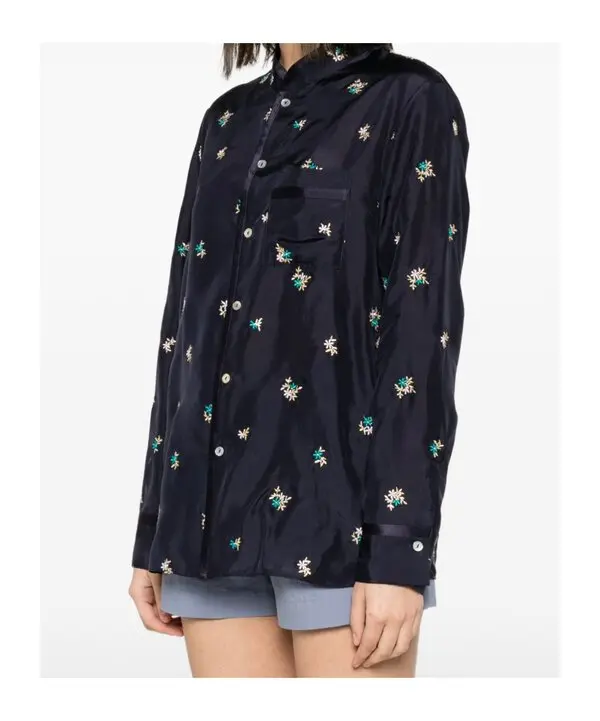 FORTE_FORTE Floral Embroidered Silk Shirt - Black