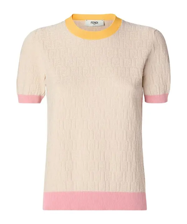 Fendi Ff Jacquard Short-sleeved Jumper - Light Beige