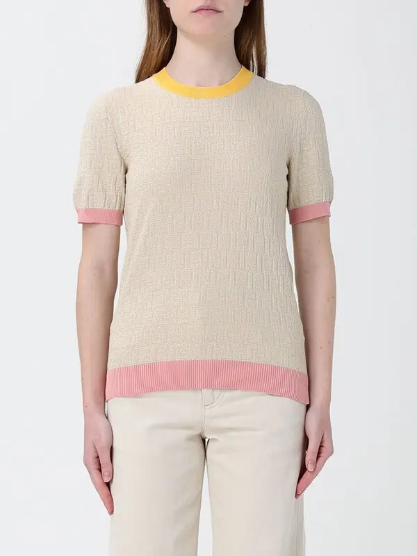 Fendi Ff Jacquard Short-sleeved Jumper - Light Beige