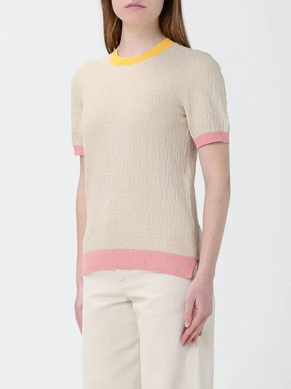 Fendi Ff Jacquard Short-sleeved Jumper - Light Beige