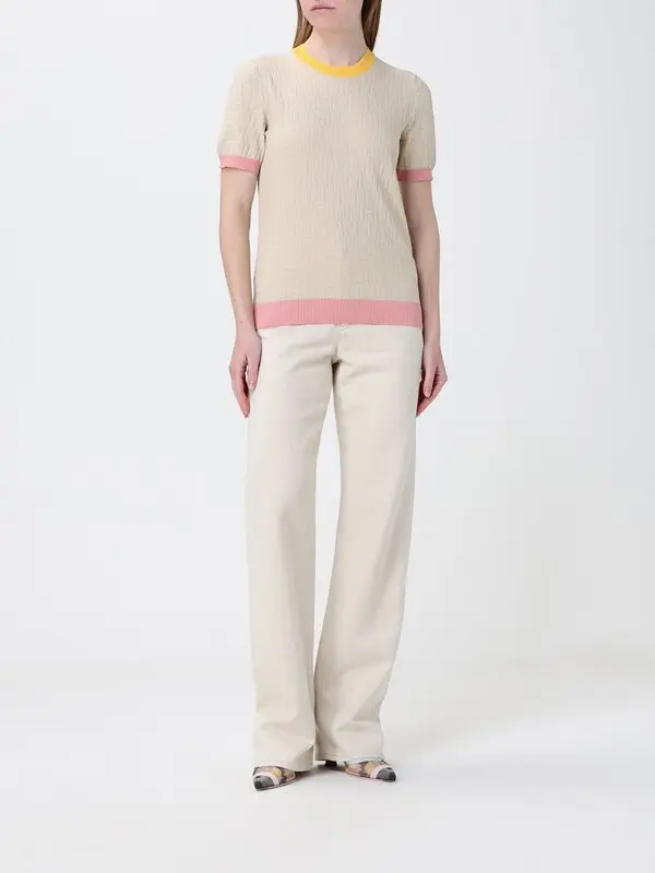 Fendi Ff Jacquard Short-sleeved Jumper - Light Beige
