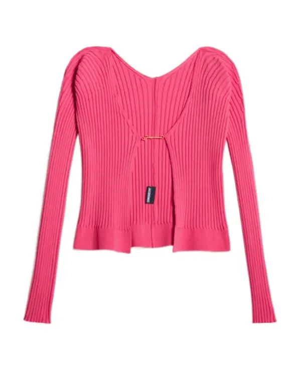 Jacquemus Logo Plaque Long Sleeve Cardigan - Pink