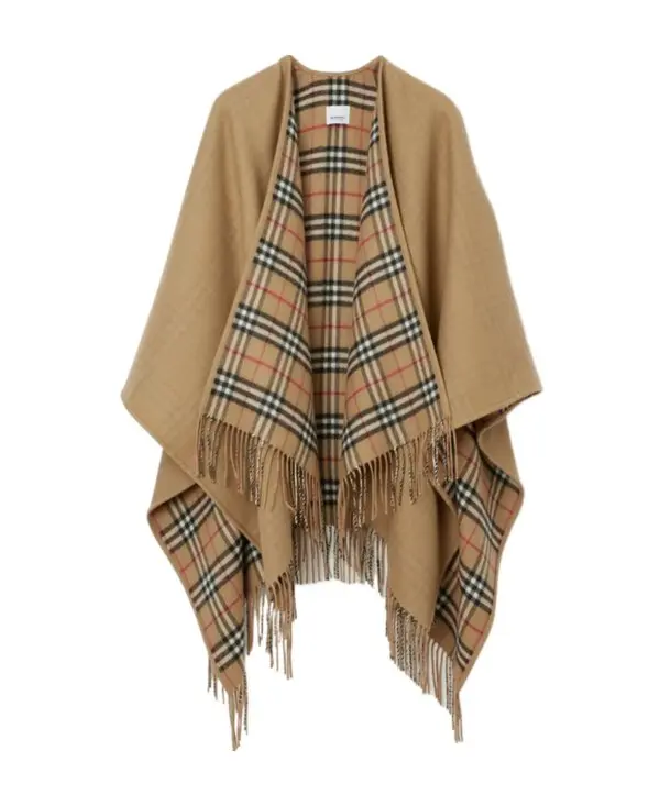 Burberry Checked Fringed-edge Reversible Cape - Brown