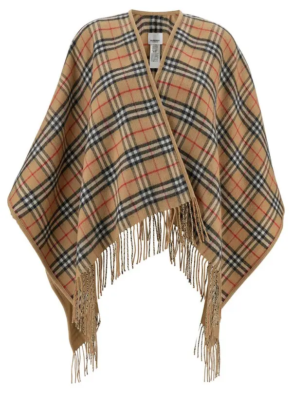 Burberry Checked Fringed-edge Reversible Cape - Collection Beige