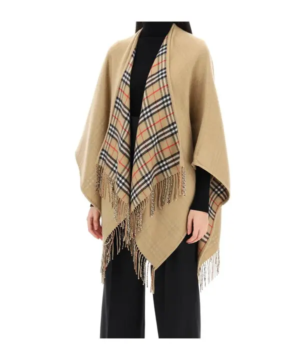 Burberry Checked Fringed-edge Reversible Cape - Collection Beige