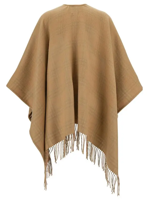 Burberry Checked Fringed-edge Reversible Cape - Collection Beige