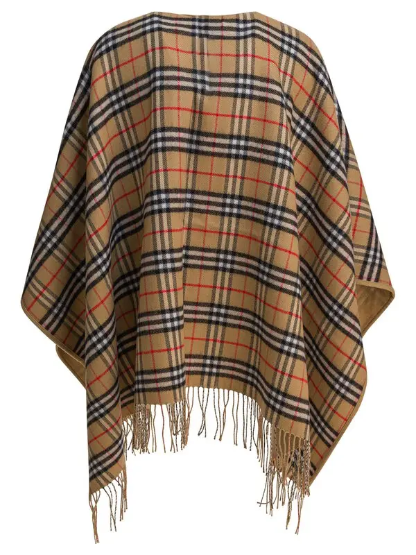 Burberry Checked Fringed-edge Reversible Cape - Collection Beige