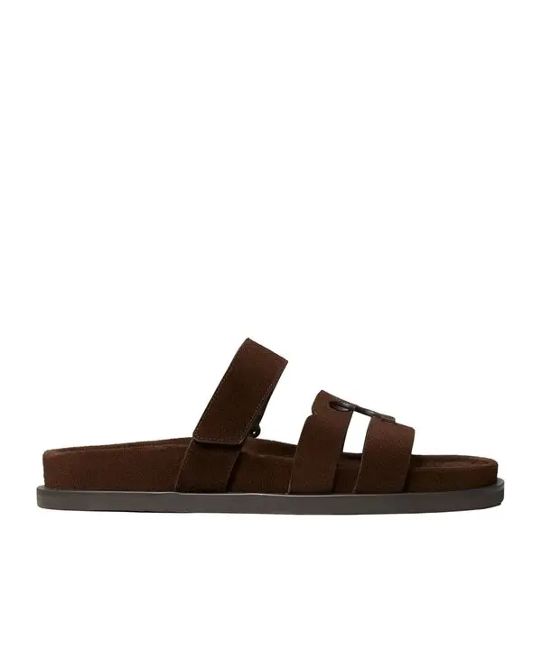 Tory Burch Ines Sports Slippers With Double T Logo - Cocoa